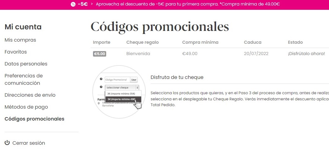 PromoFarma Descuento 5 Euros Primera Compra Envío Gratis